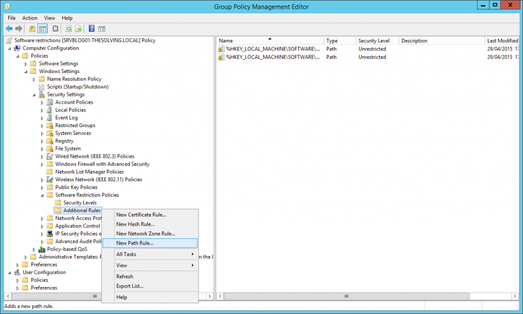 How to: Software Restriction policy for AD Domain Users