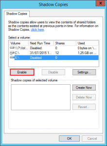 Configuring Volume Shadow Copies on Windows Server 2012