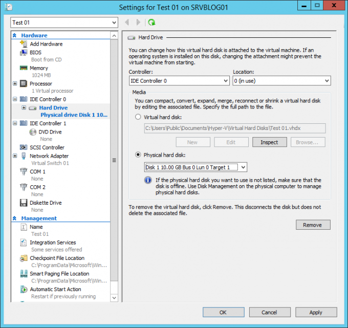 How to configure a pass-through disk with Hyper-V
